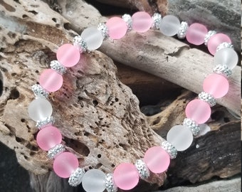 Translucent Blush and White Beaded Bracelet - Etsy