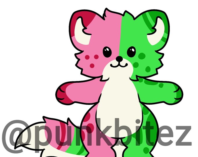Chibi Watermelon Themed Wolf Furry Fursona Oc Adopt - Etsy
