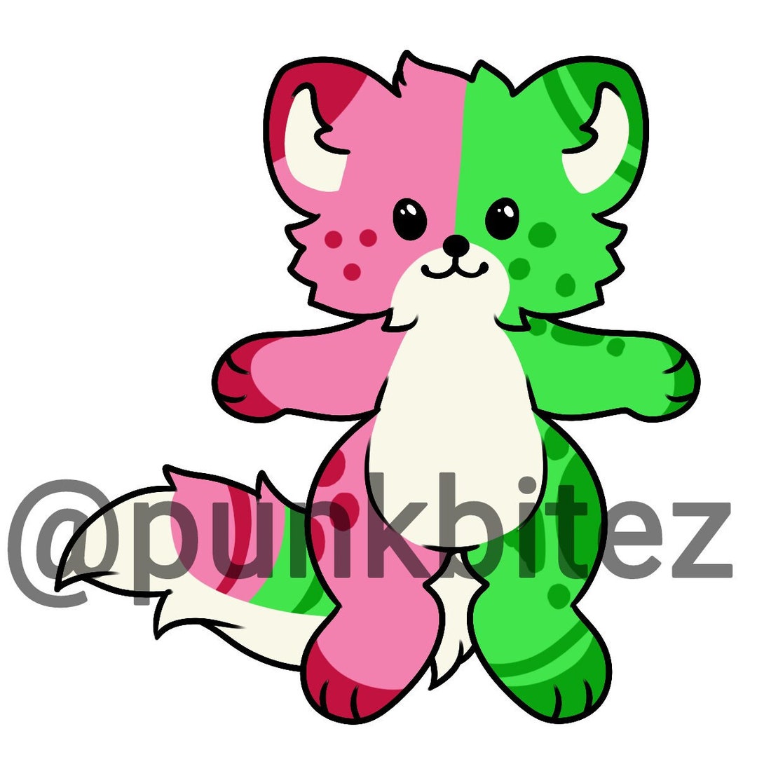 Chibi Watermelon Themed Wolf Furry Fursona Oc Adopt - Etsy