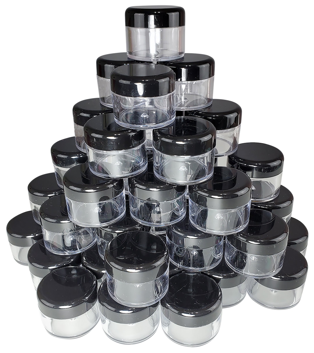Cosmetic Sample Jars: 30g Empty Plastic Containers With Black Lids, 60 ...