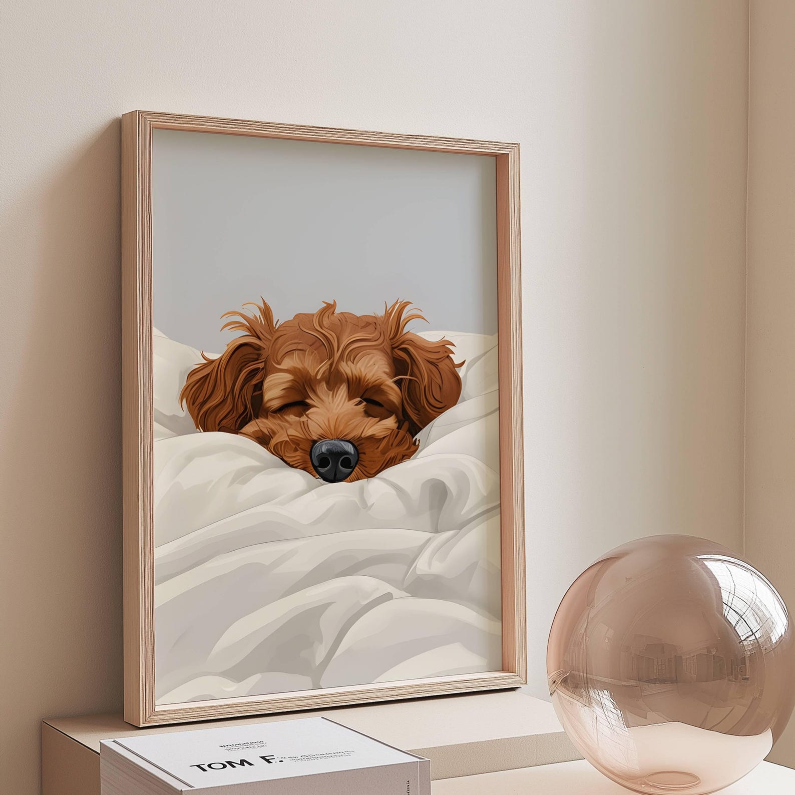 Cavapoo Art Print | Sleeping Cavoodle Dog Poster | Blue Home Decor ...