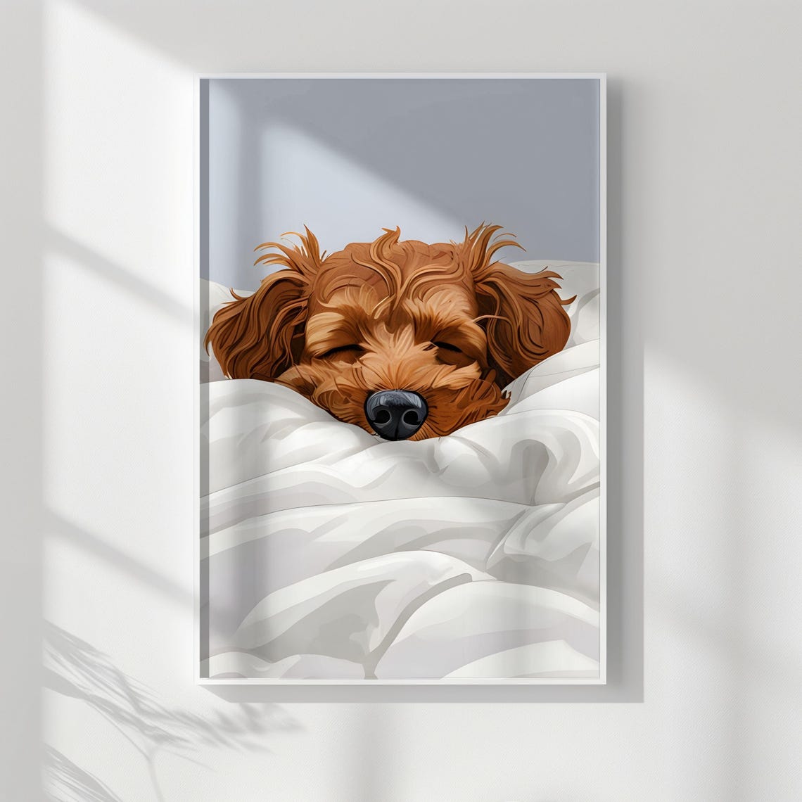 Cavapoo Art Print | Sleeping Cavoodle Dog Poster | Blue Home Decor ...