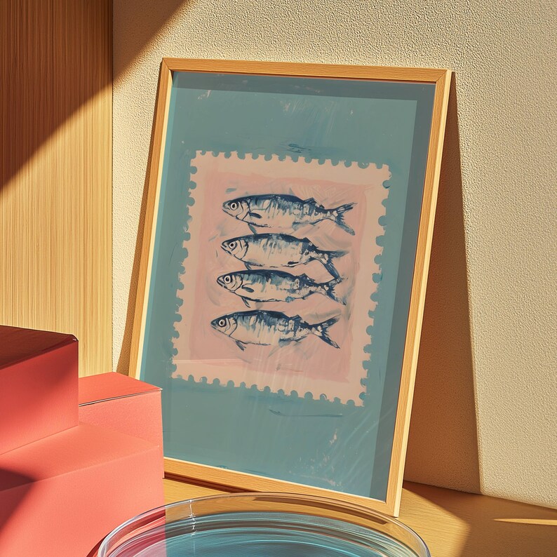 Sardine Stamp Art Print | Sardines Kitchen Poster | Digital Download ...