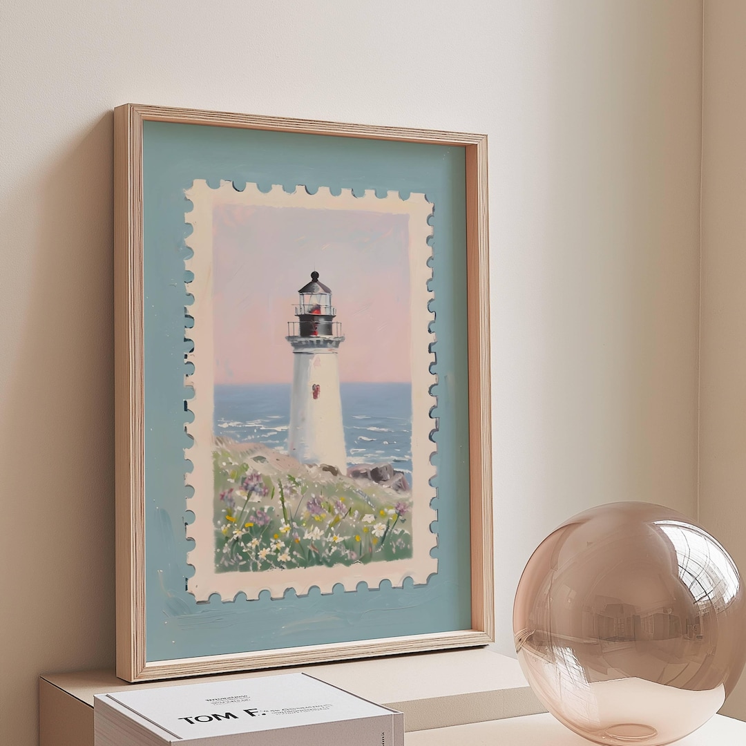 Lighthouse Stamp Art Print | Beachy Poster | New England Light House ...