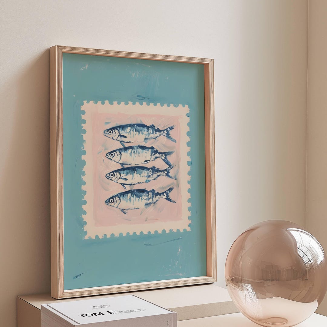 Sardine Stamp Art Print | Sardines Kitchen Poster | Digital Download ...