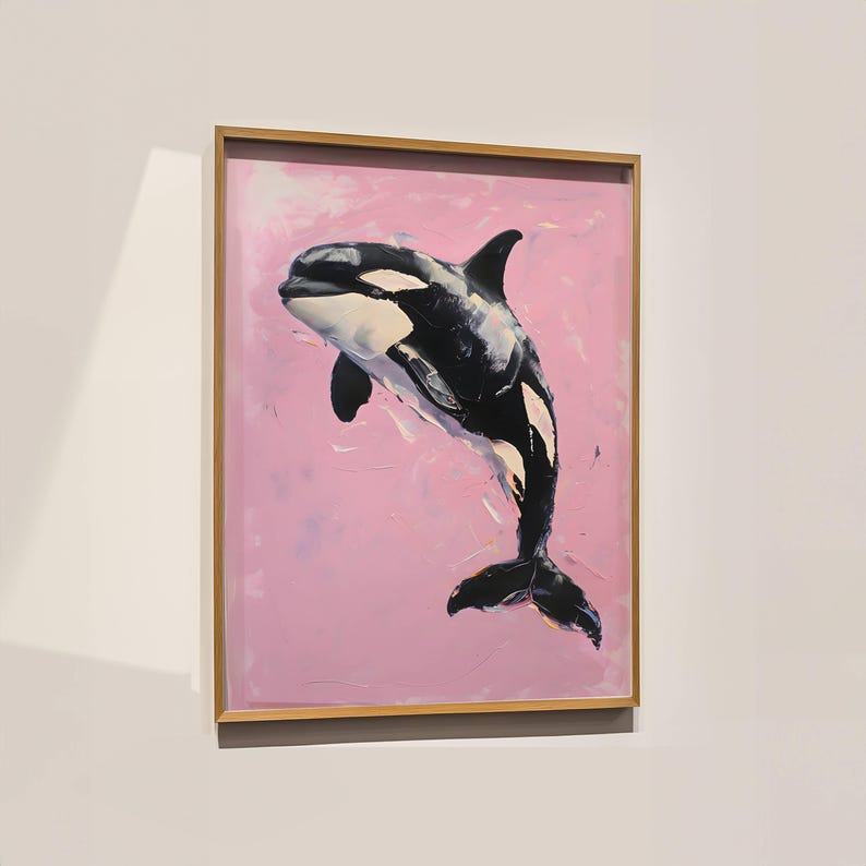 Minimalist Orca Art Print | Pastel Pink Killer Whale Poster | Under the ...