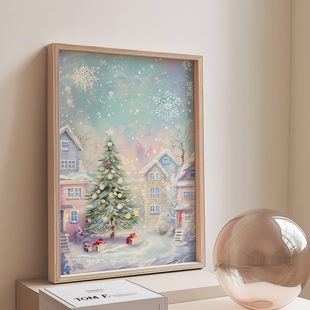 Pastel Christmas Village Art Print | Whimsical Festive Winter Village ...