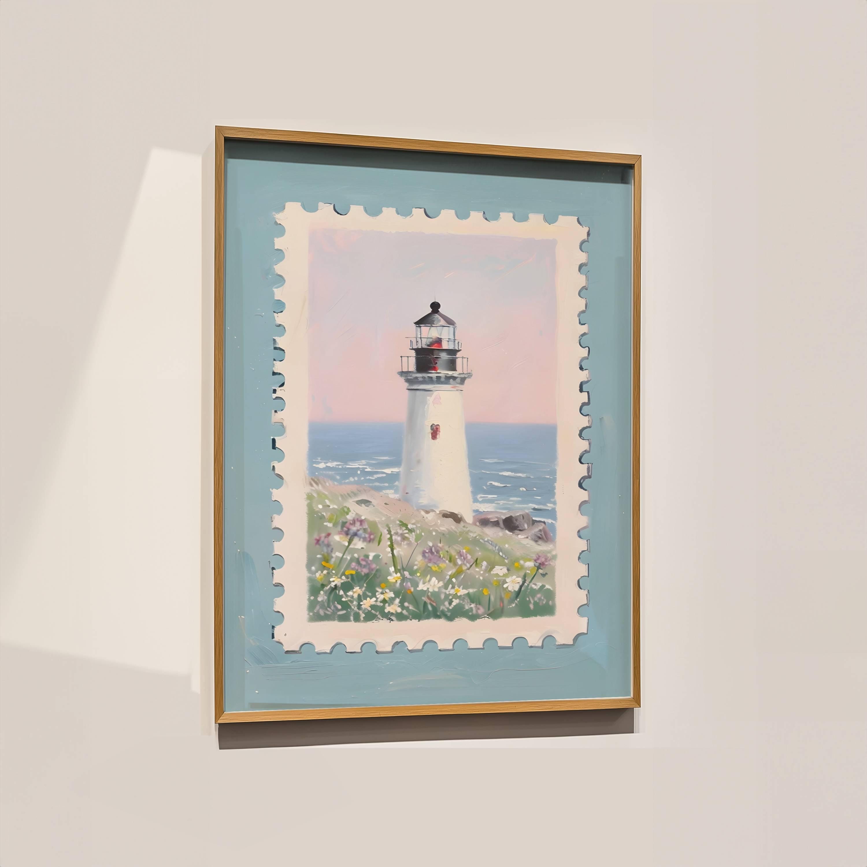Lighthouse Stamp Art Print | Beachy Poster | New England Light House ...