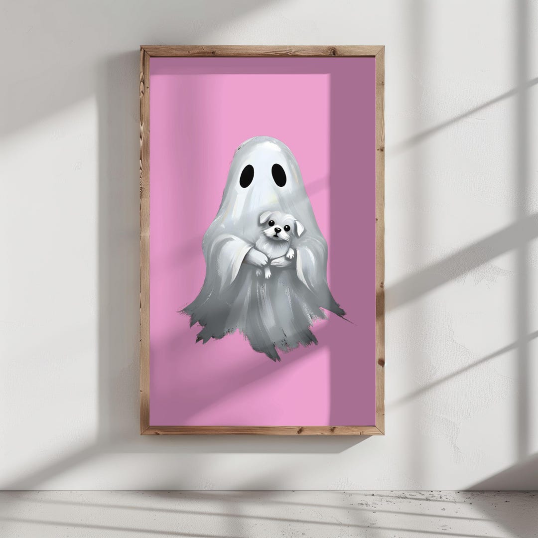 Whimsical Ghost & Dog Illustration | Instant Download | Pink Halloween ...