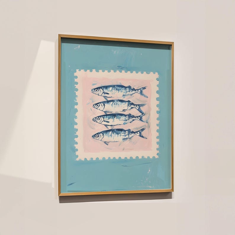 Sardine Stamp Art Print | Sardines Kitchen Poster | Digital Download ...