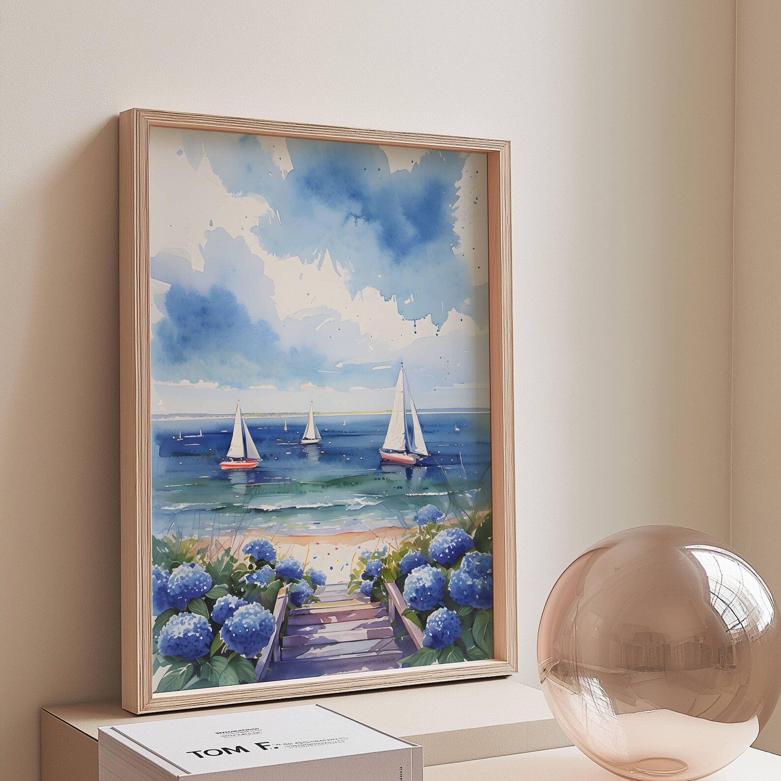Blue Hydrangea Sailing at Coastal Beach Art Print | New England ...