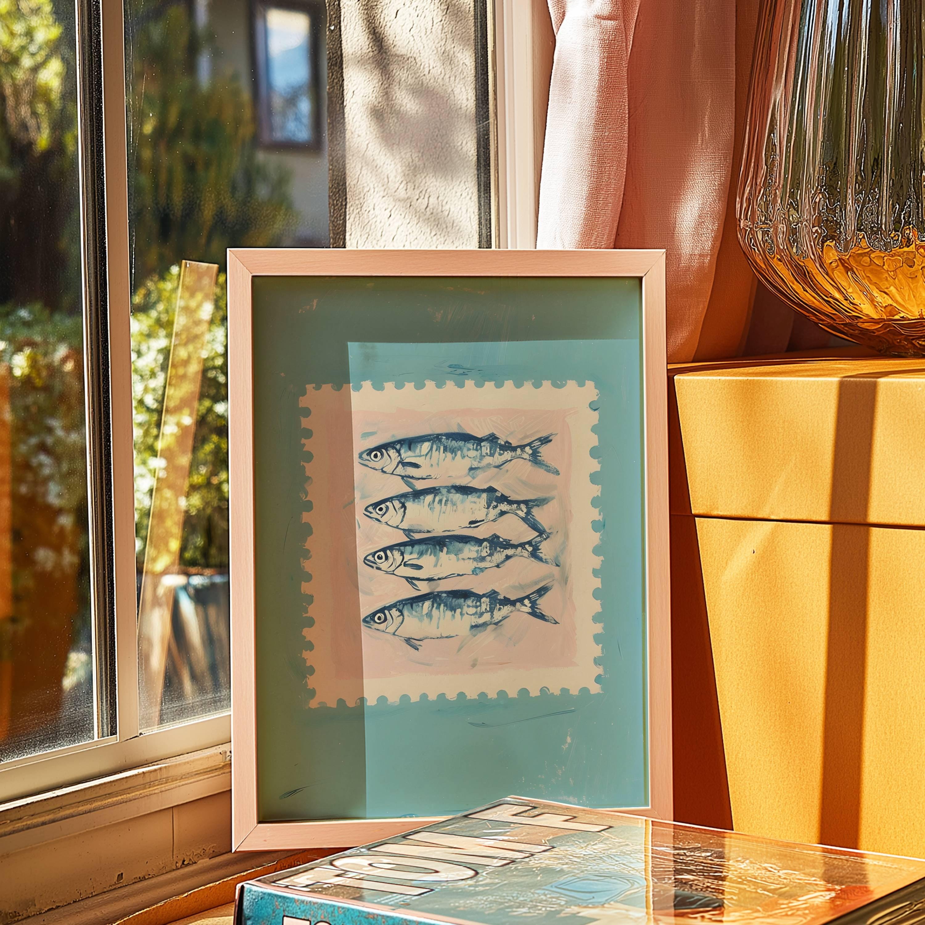 Sardine Stamp Art Print | Sardines Kitchen Poster | Digital Download ...