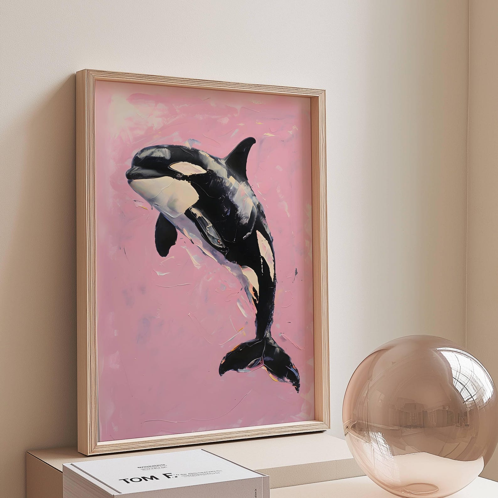 Minimalist Orca Art Print | Pastel Pink Killer Whale Poster | Under the ...