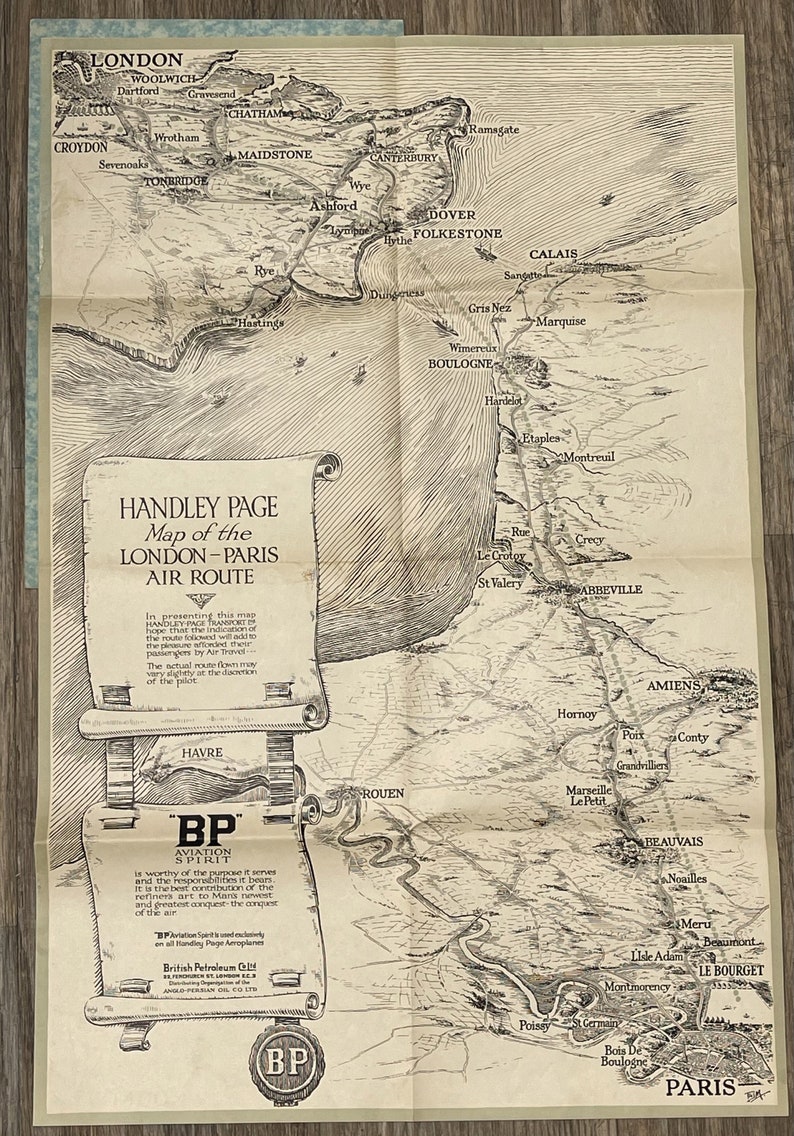 Handley-page Map of the London-paris Air Route Antique - Etsy