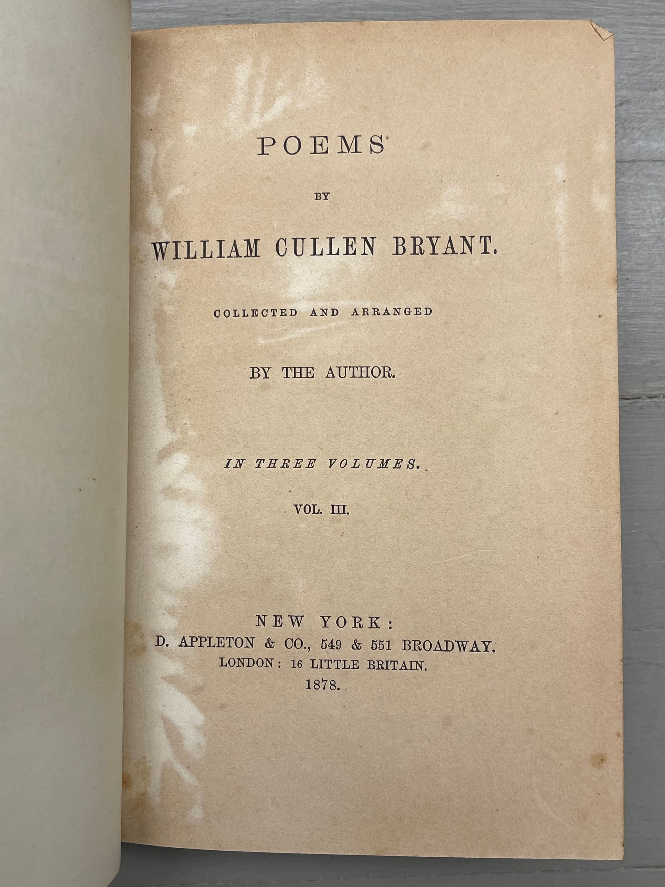 Poems by William Cullen Bryant Three Volume Set 1878 Decorative ...