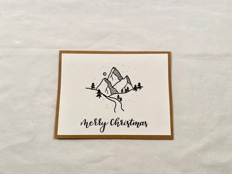 Christmas Card | Snowy Mountain on White - Etsy