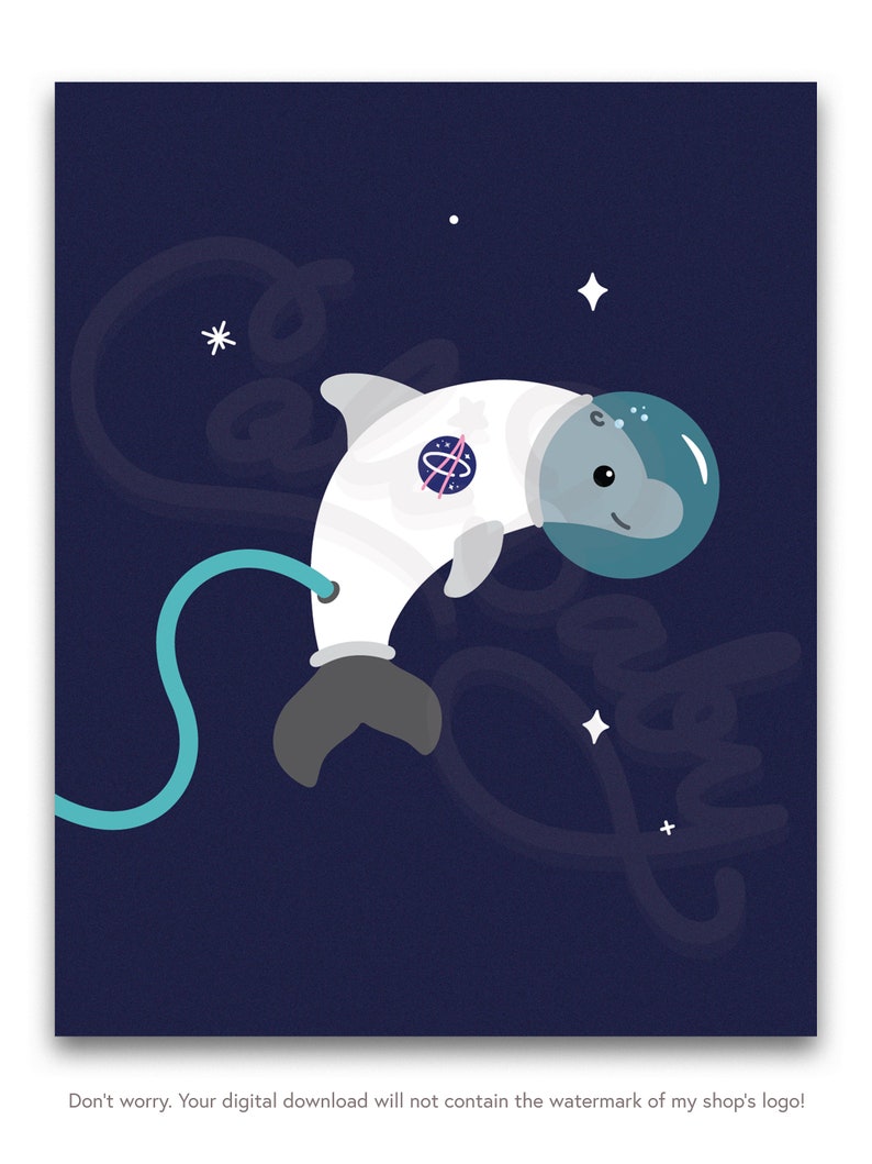 Space Dolphin Wall Art, Cute Dolphin Astronaut, PRINTABLE Wall Art for ...