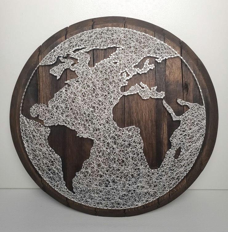 Map String Art, World Map Wall Art, Globe String Art, Globe Wall Décor ...