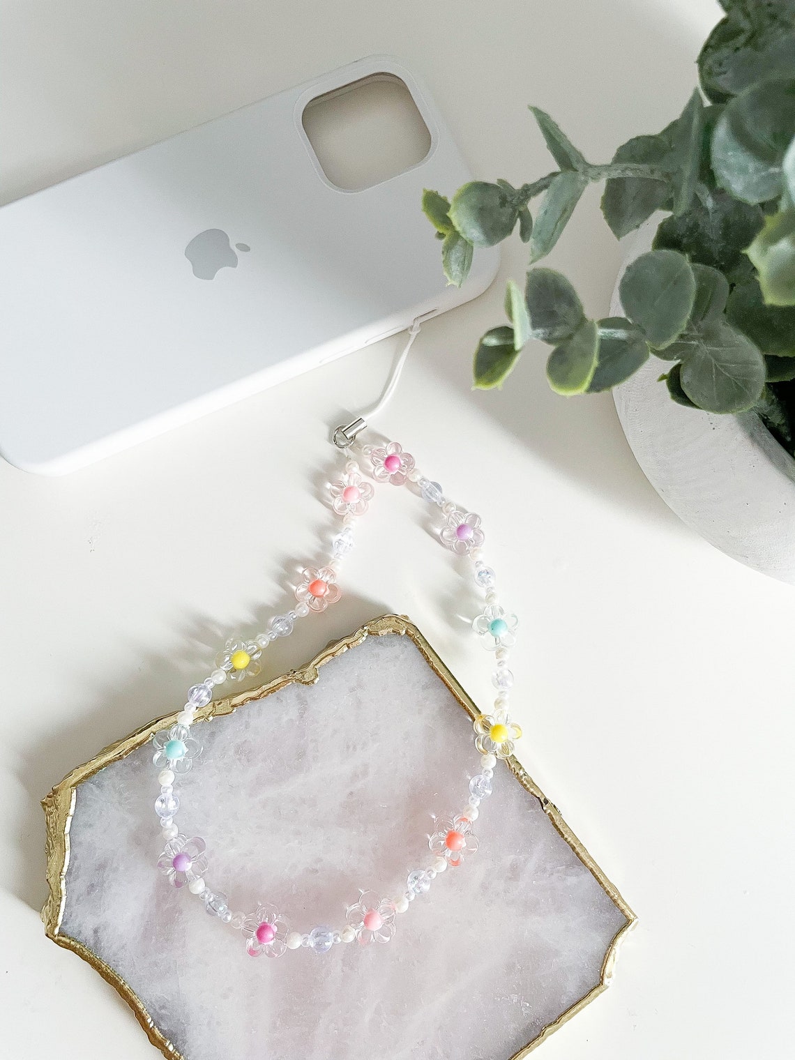Rainbow Flower Phone Strap/ Flower Phone Charm/ Pearl Beaded - Etsy