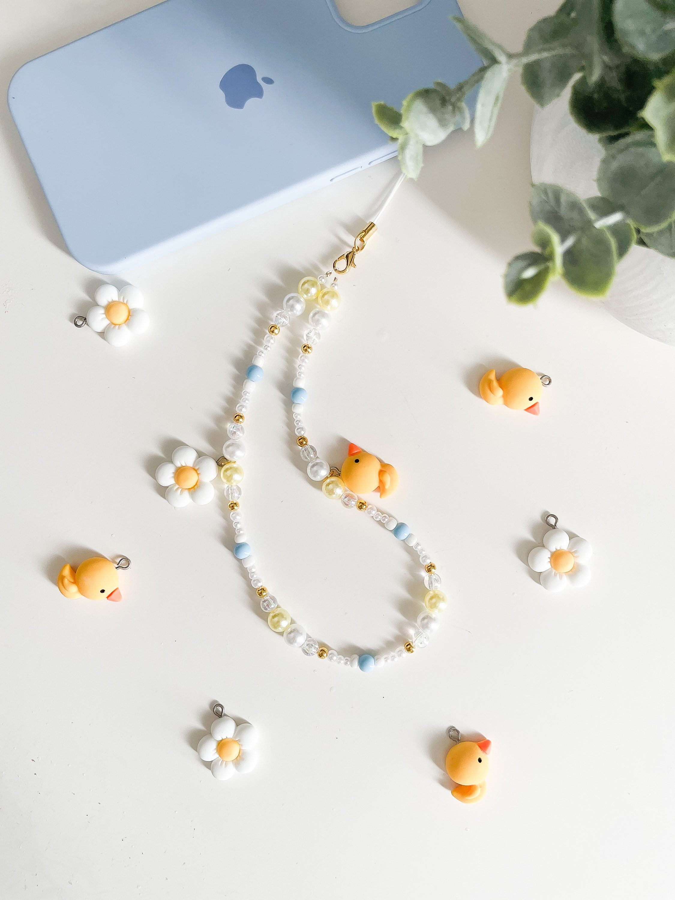 Duck Daisy Phone Strap/duck Daisy Flower Phone Charm/beaded - Etsy