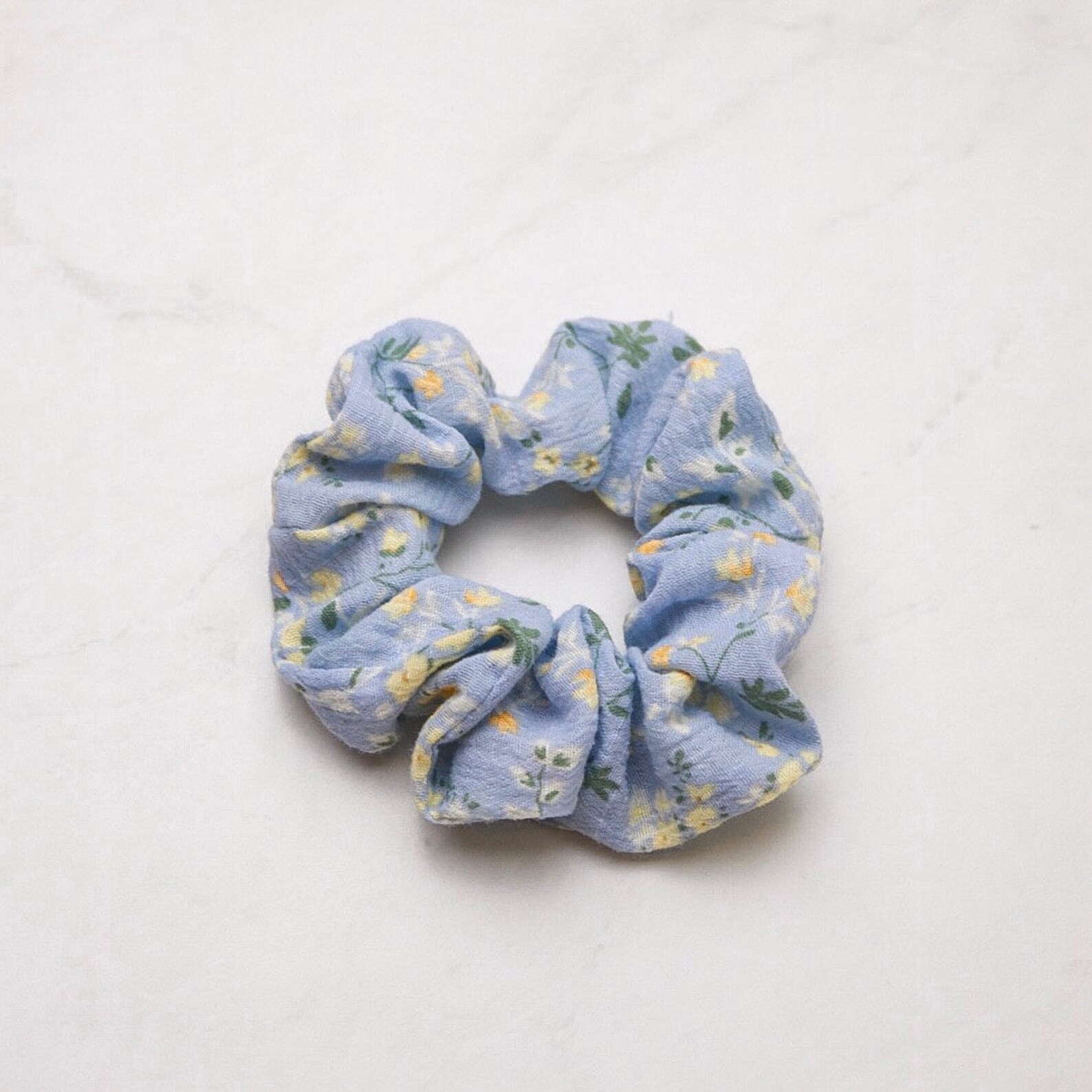 Blue Yellow Small Floral Scrunchie Hair Tie Hair Band - Etsy