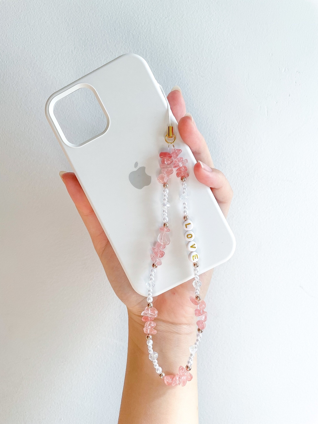 Cherry Crystal Beaded Phone Strap With Customized Name/personalized ...