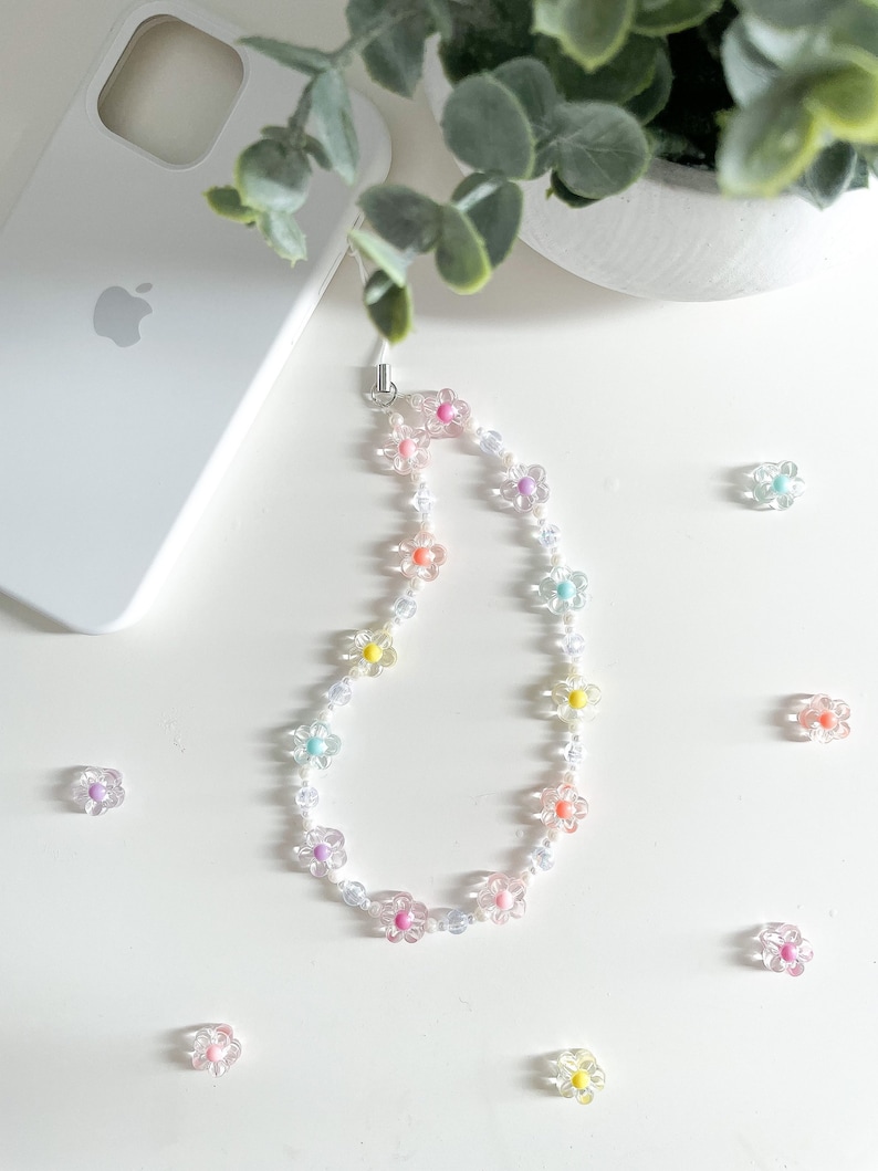 Rainbow Flower Phone Strap/ Flower Phone Charm/ Pearl Beaded - Etsy
