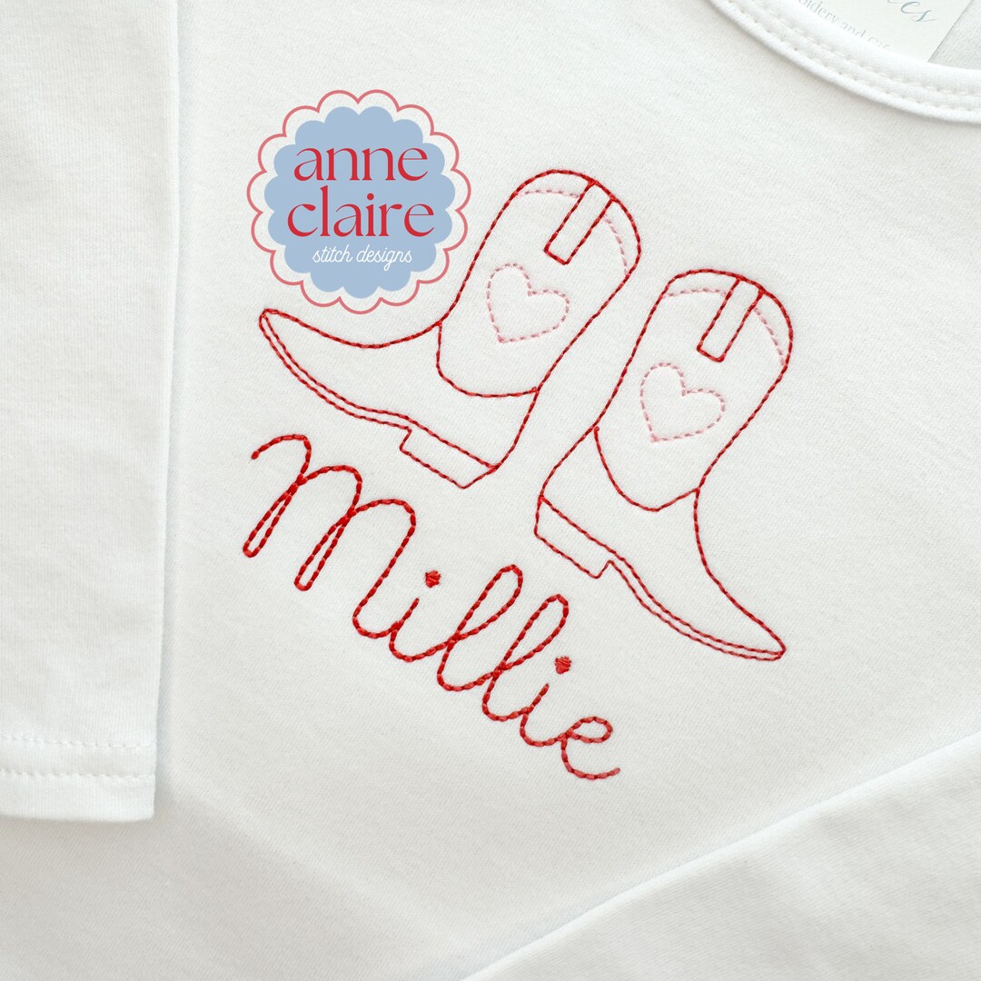Quick Stitch Heart Cowboy Boot Machine Embroidery Design - Etsy
