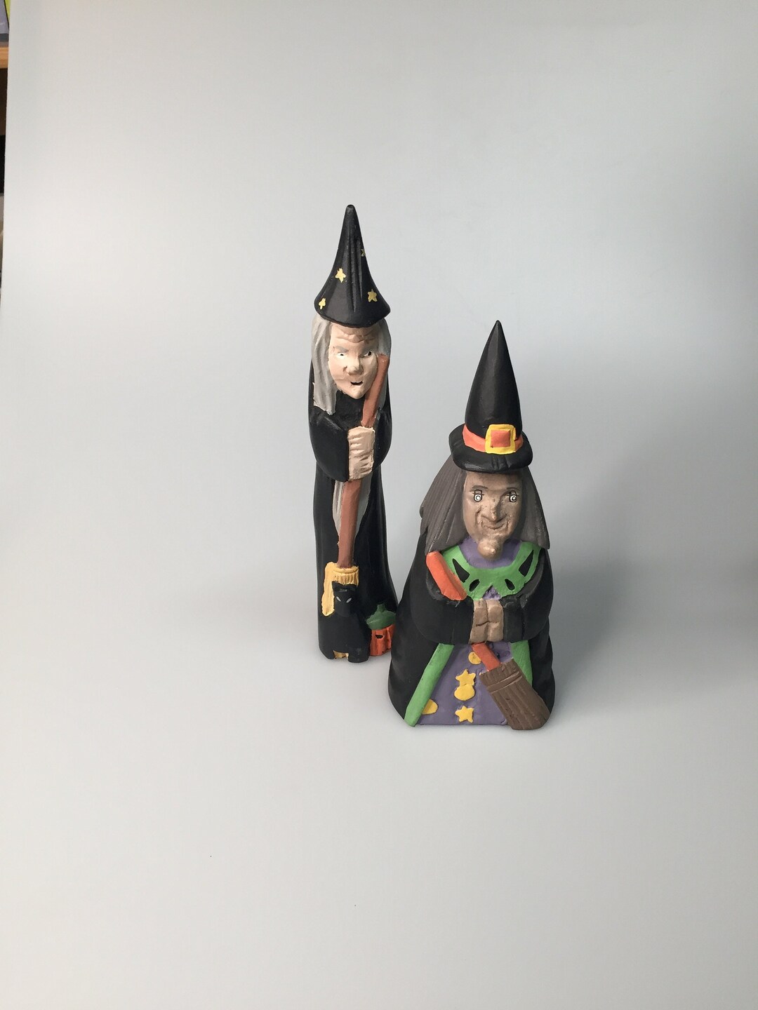 Two Wooden Witch Figurines From Midwest Imports of Cannon - Etsy