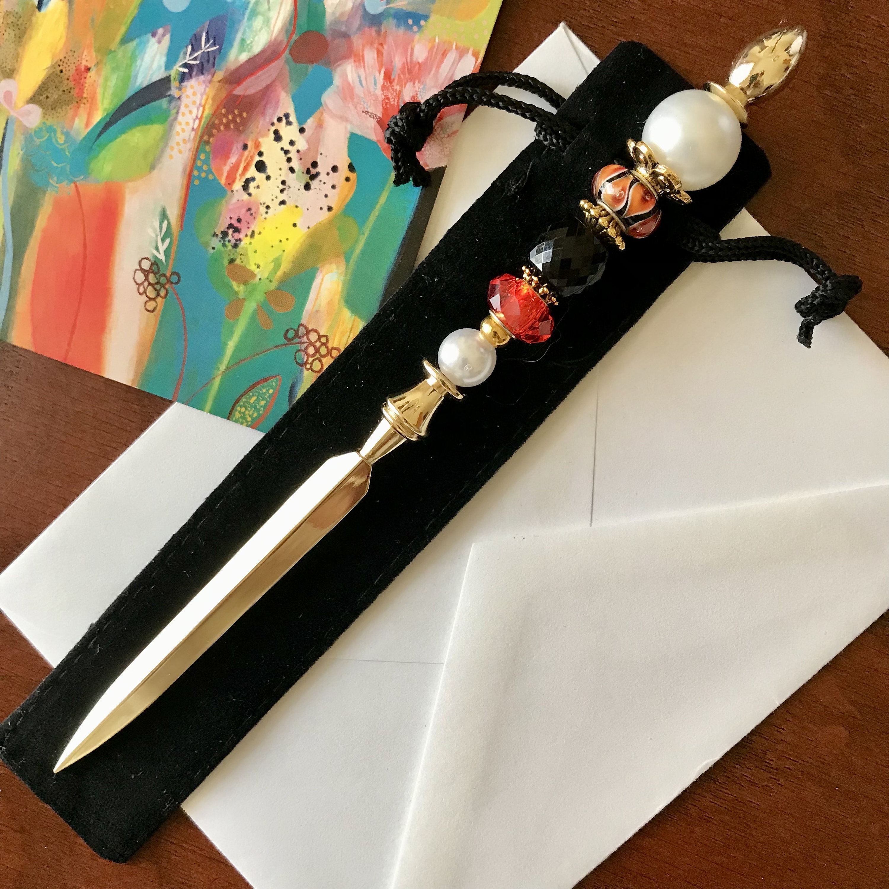 Hand Beaded Letter Opener, Gold Letter Opener, Metal Mail Opener ...