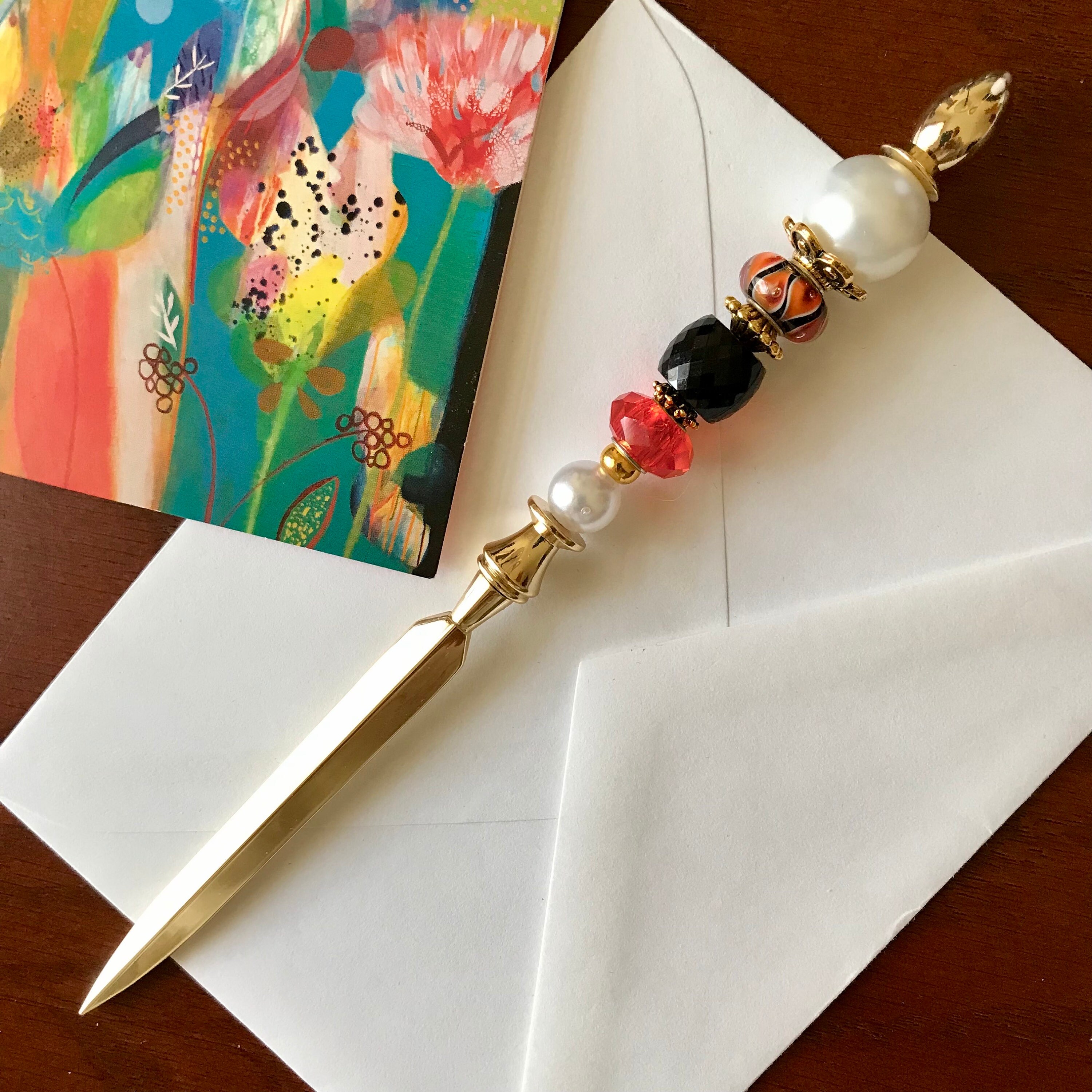 Hand Beaded Letter Opener, Gold Letter Opener, Metal Mail Opener ...