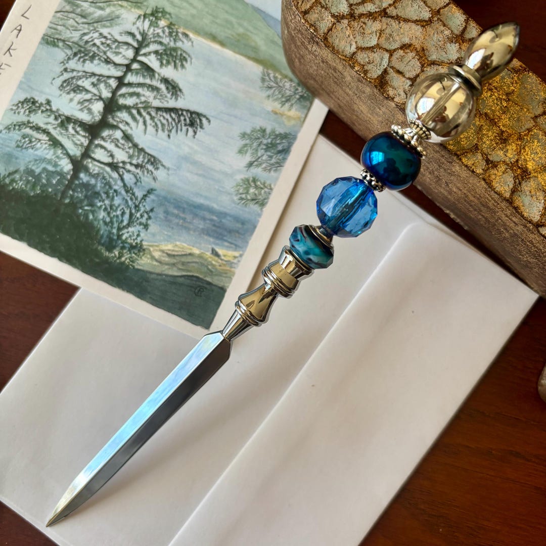 Blue Beaded Silver Letter Opener, Decorative Mail Knife - Etsy