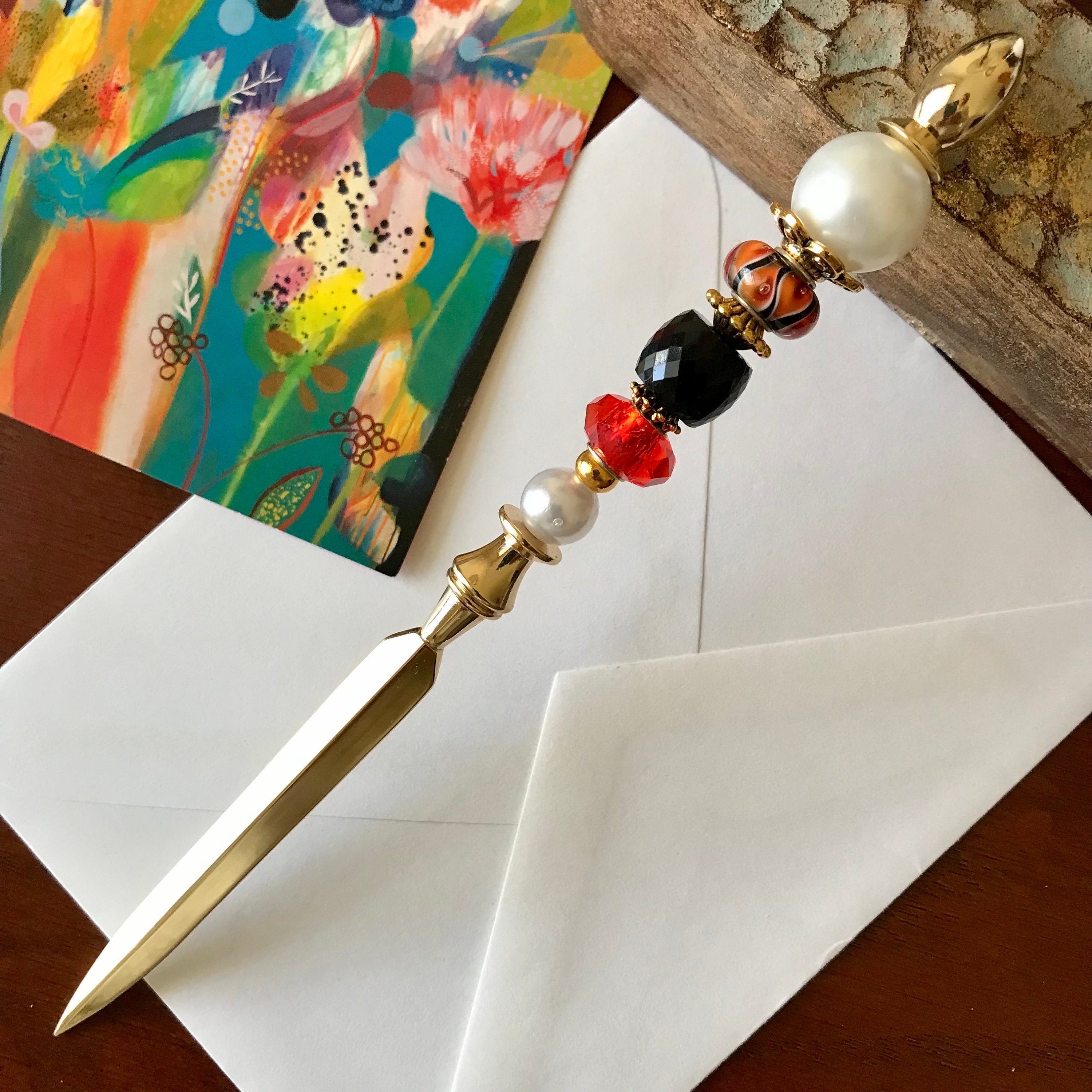 Hand Beaded Letter Opener, Gold Letter Opener, Metal Mail Opener ...