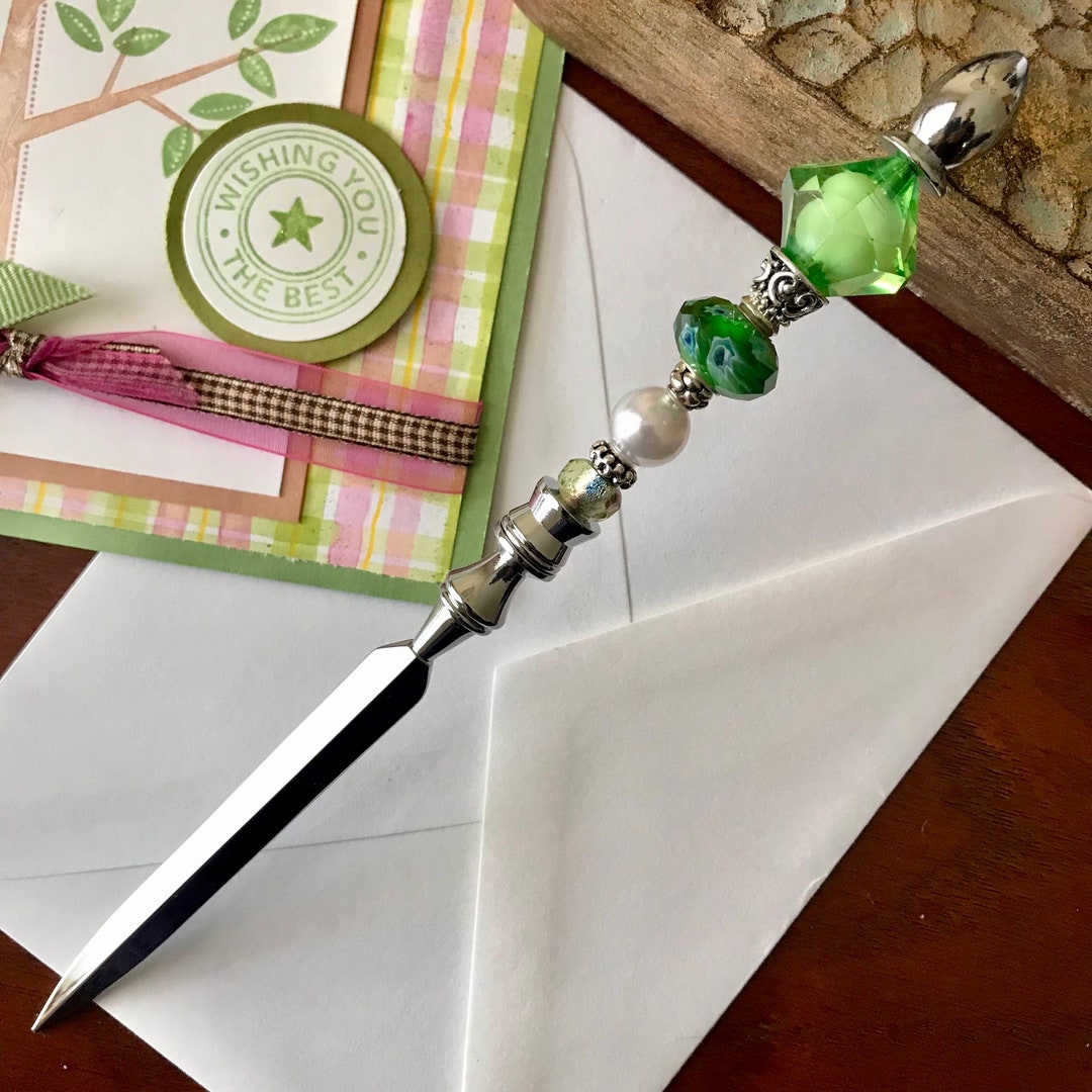 Green and Silver Beaded Letter Opener, Mail Opener, Envelope Opener ...