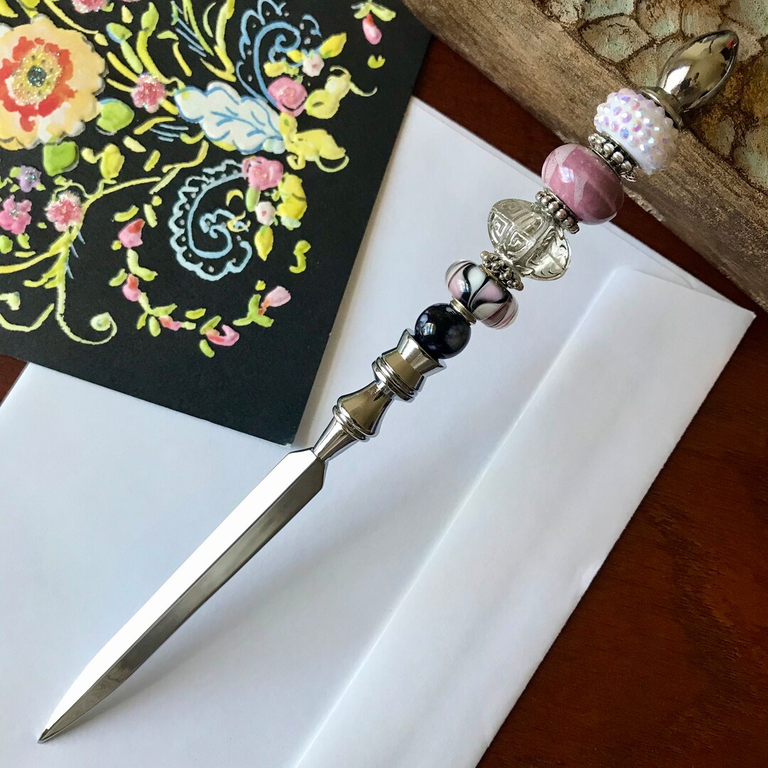 Silver and Black and Soft Pink Elegant Beaded Letter Opener, Mail ...