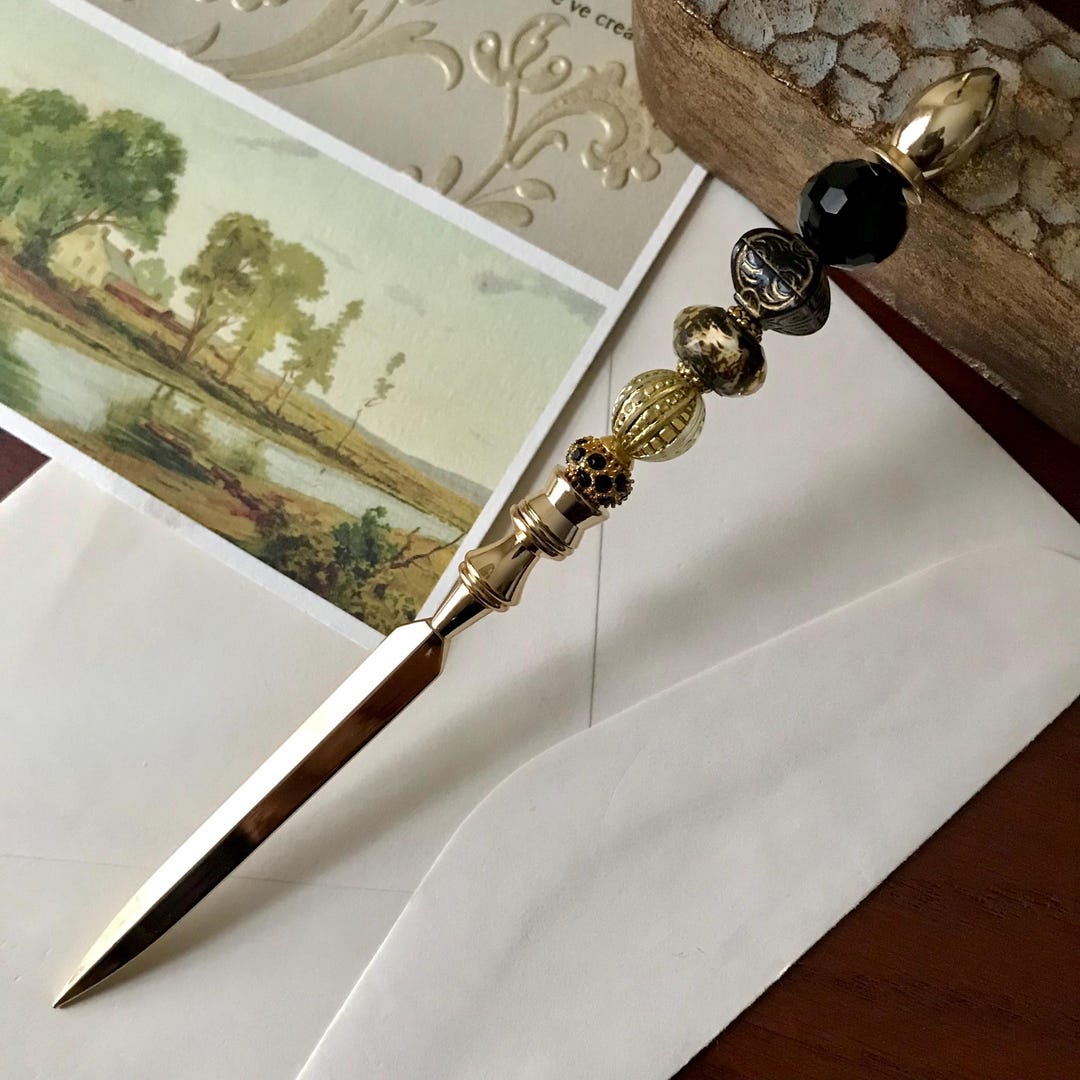 Black Beaded Letter Opener, Gold Letter Opener, Mail Opener, Metal ...