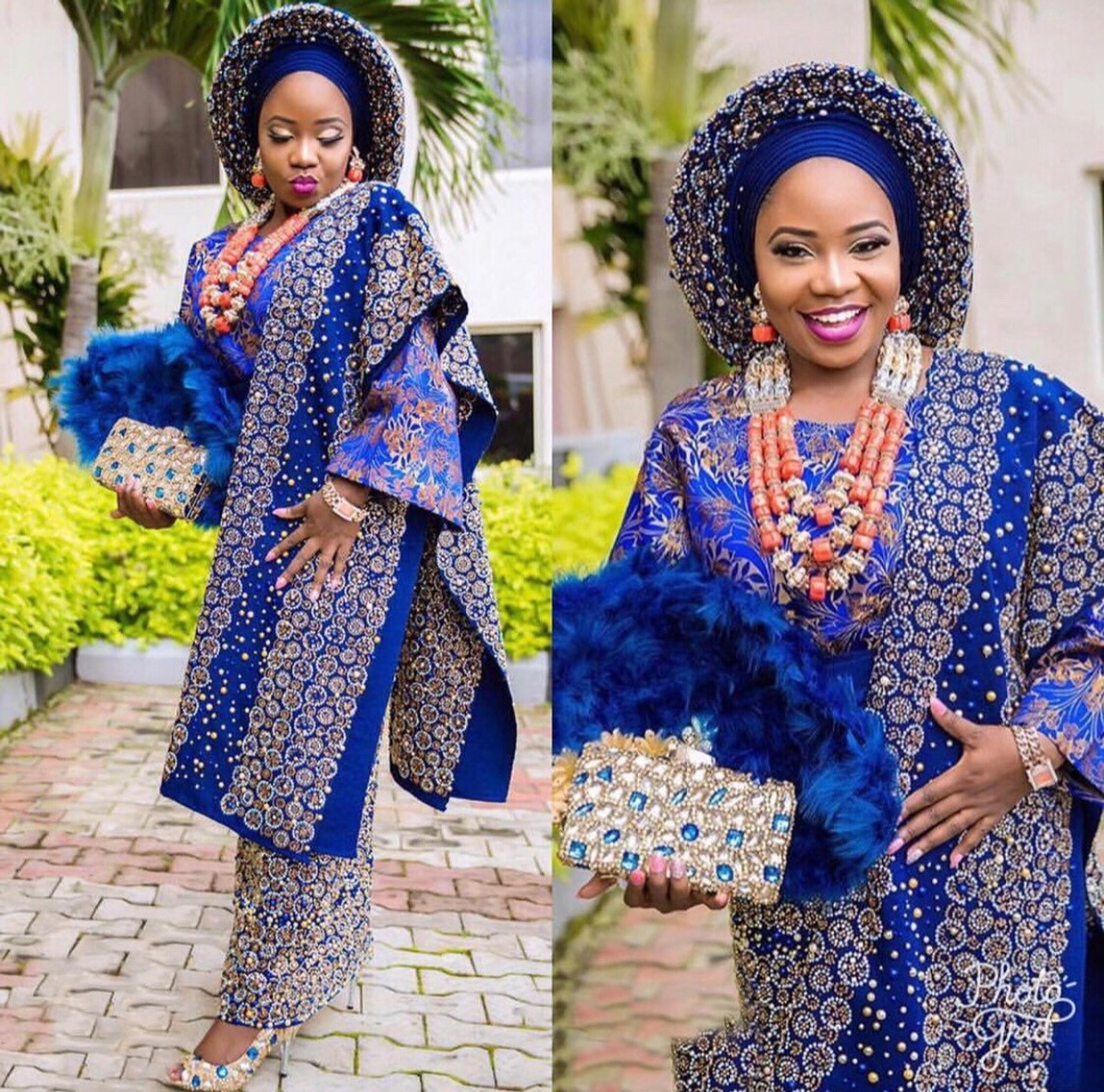 Classic Royal Blue Traditional Aso Oke Complete Outfits For | Etsy