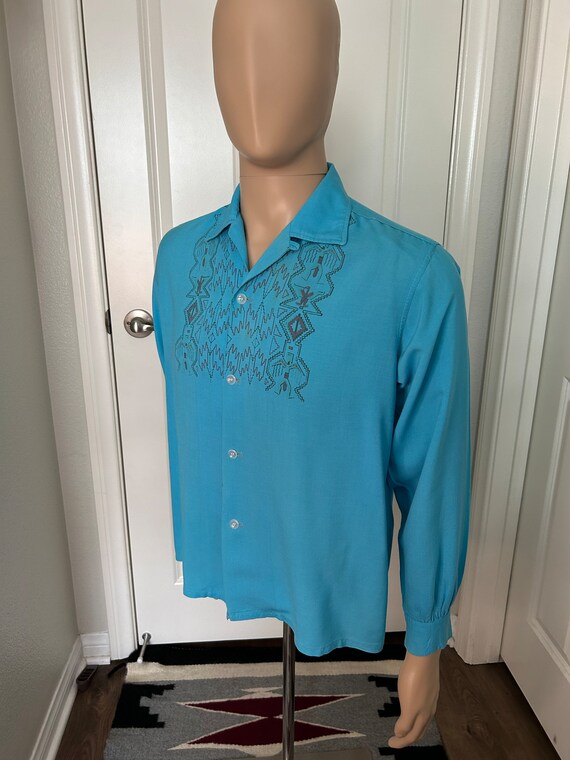 Vintage 50's Native Print Thunderbird Campus Shirt VL… - Gem