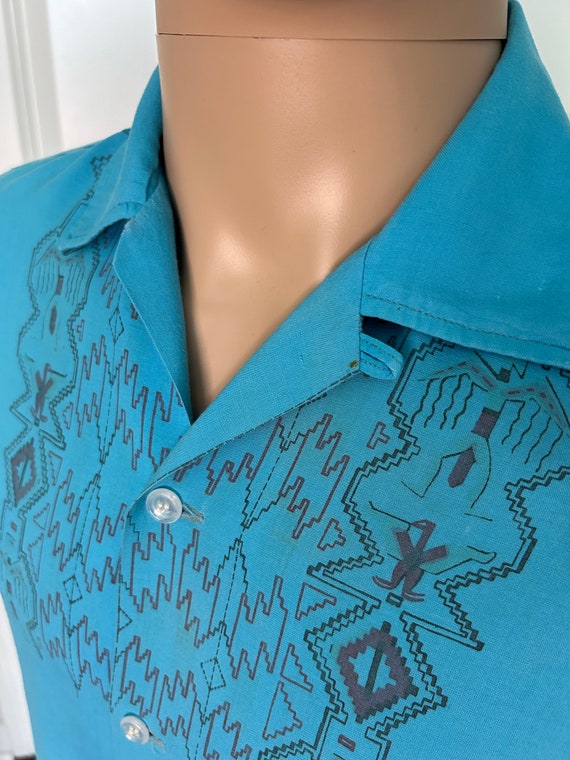 Vintage 50's Native Print Thunderbird Campus Shirt VL… - Gem