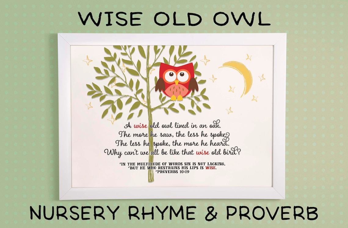 Wise Old Owl Rhyme and Proverbs 10:19 PRINTABLE - Etsy