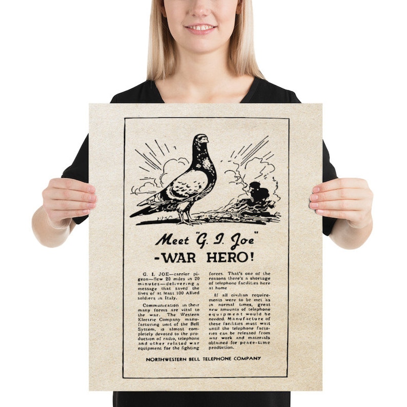 GI Joe Pigeon Digital Poster | INSTANT DOWNLOAD | 1940s | World War 2 ...