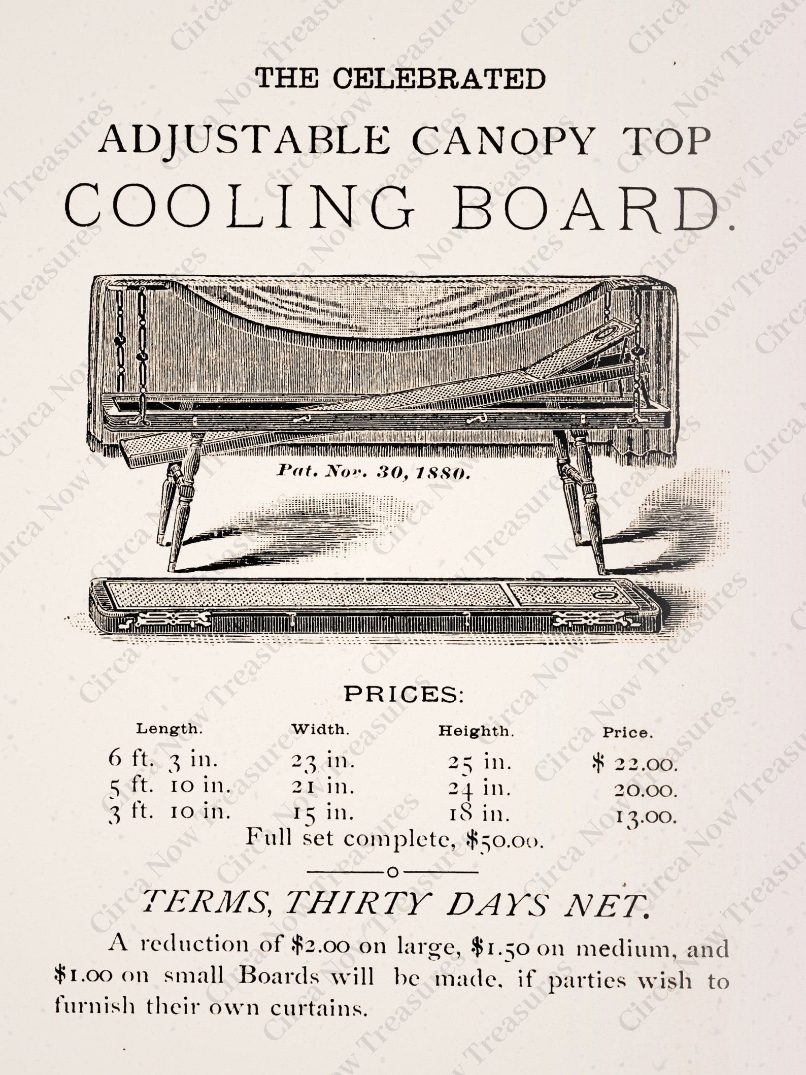 Vintage Cooling Board Print | 1881 Embalming Table Advertisement ...
