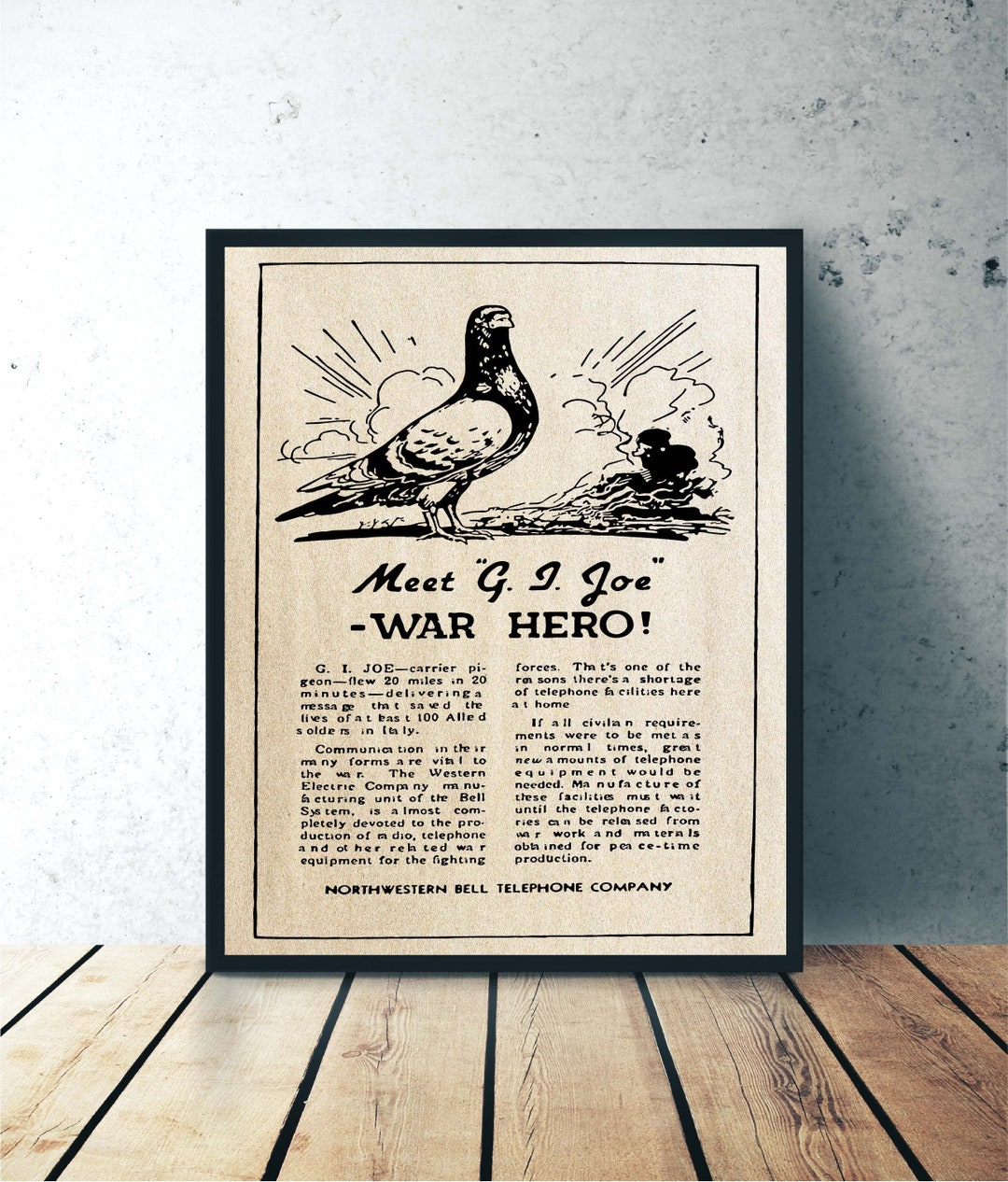 GI Joe Pigeon Digital Poster | INSTANT DOWNLOAD | 1940s | World War 2 ...