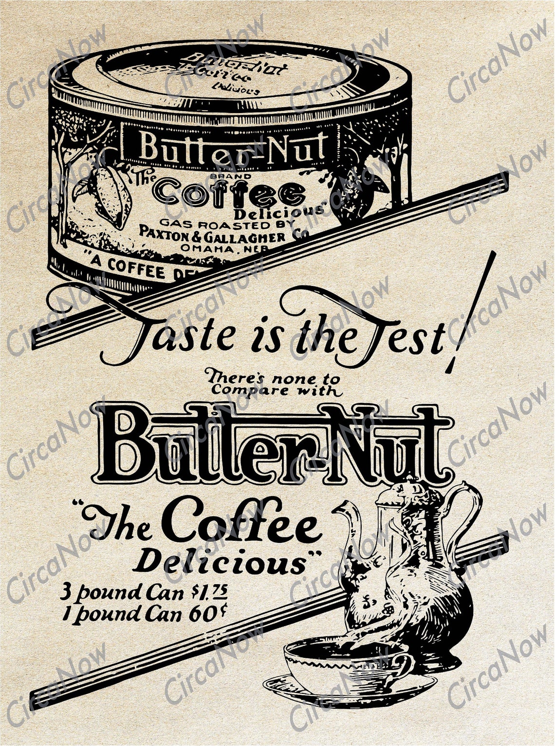 Vintage Butter-nut Coffee Ad Poster | 1925 Kitchen Decor (digital ...