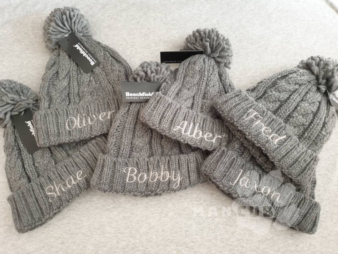 Personalised Embroidered Pom Pom Hat, Infant Toddler Child Adult ...
