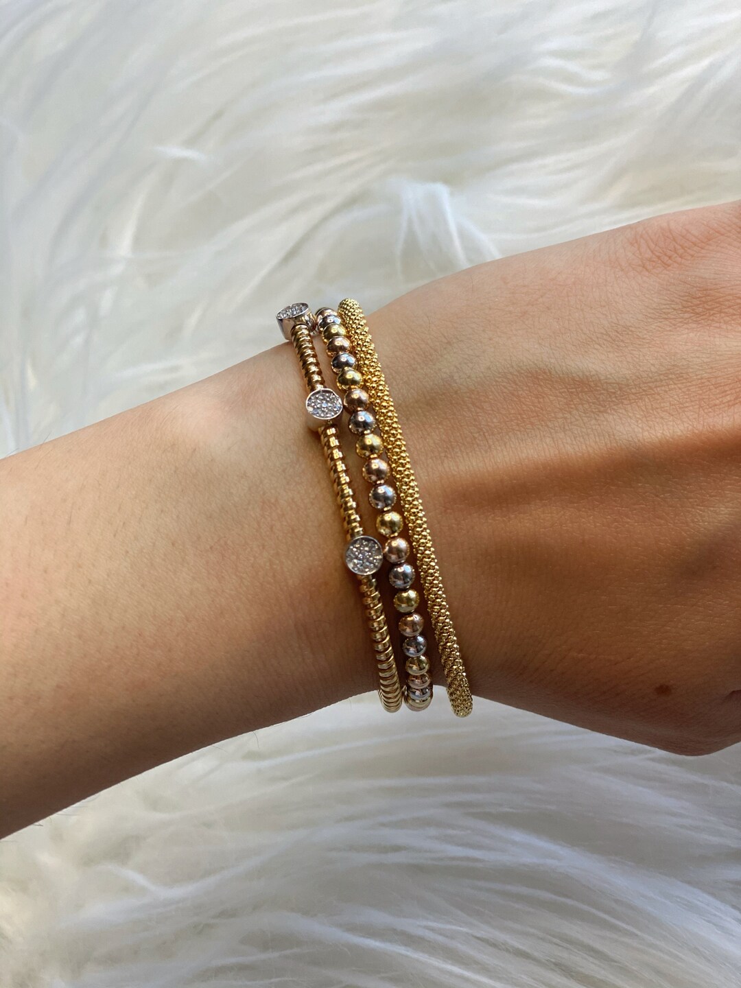 Gold Bangles Set, Stackable Bangles/ Bracelets, Gold Plated Rhodium ...