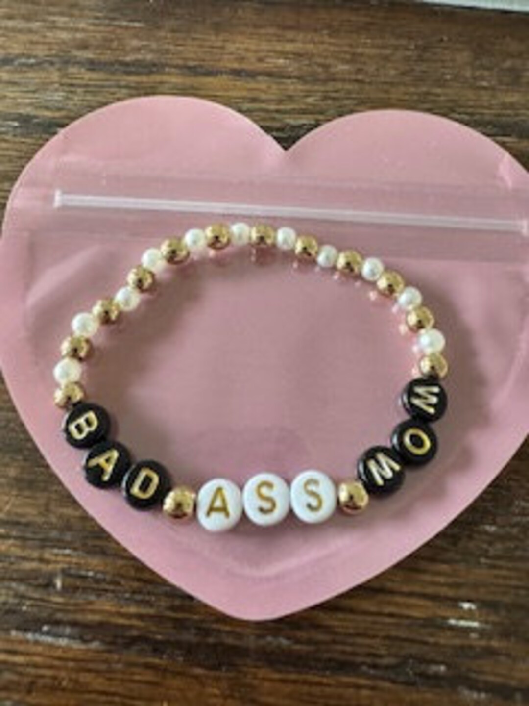18k Gold and Pearl Beaded "bad Ass Mom" Bracelet - Etsy