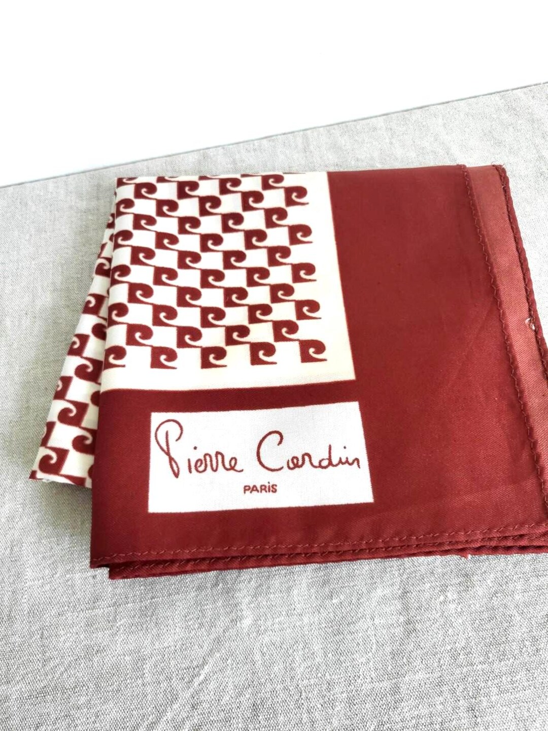 Vintage Pierre Cardin Logo Scarf, Square Scarf With Rust Brown Border ...