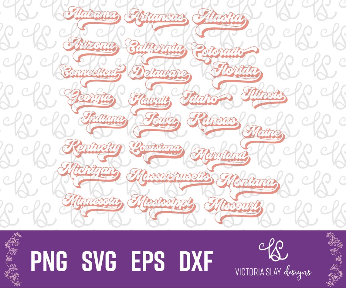 50 States SVG Bundle, Retro States SVG Bundle, Retro State Svg, Retro ...