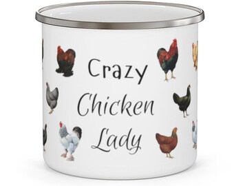 Chicken Enamel Mug, Chicken Lover Gifts, Chicken Mug, Crazy Chicken ...